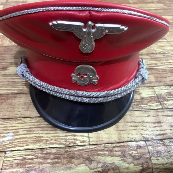 WW2 German SS M32 tricot officers cap visor in leather - RED