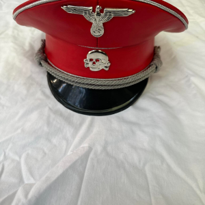 WW2 German SS M32 tricot officers cap visor in leather – RED